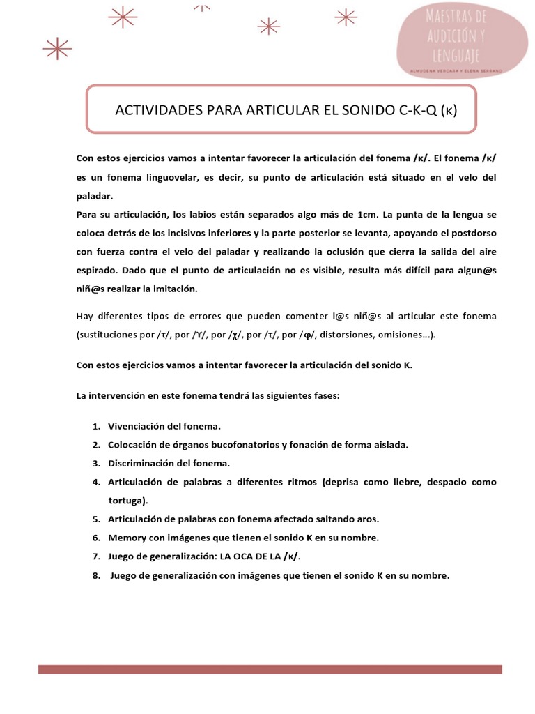 Fonema C-K-Q Actividades para Articulacion | PDF | Lingüística | Voz humana