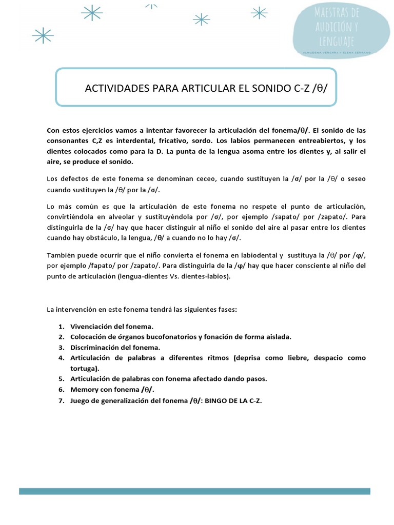 Fonema C-Z Actividades para Articulacion | PDF | Fonema | Fonología