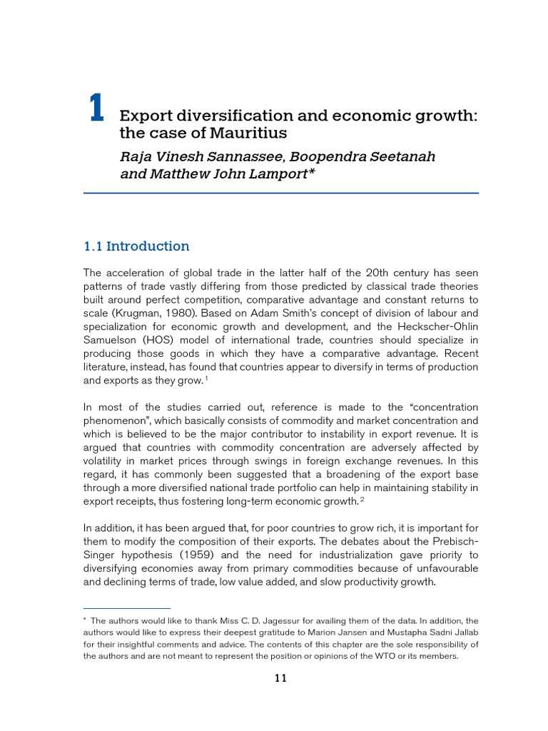 Export Diversification and Economic Growth (Sannassee Et Al.,) | PDF ...