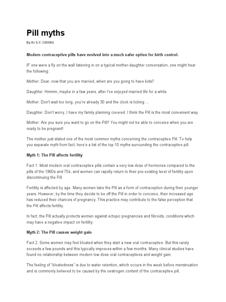 Pill Myths | PDF | Combined Oral Contraceptive Pill | Birth Control