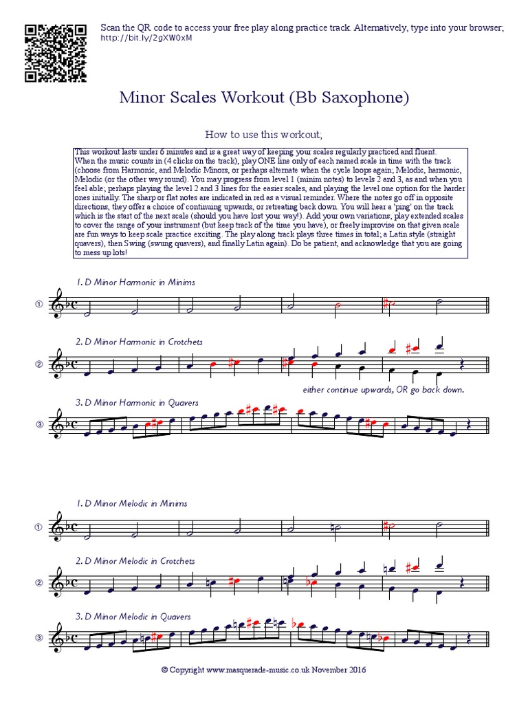 Minor Scales Workout (BB Saxophone) : How To Use This Workout | PDF ...
