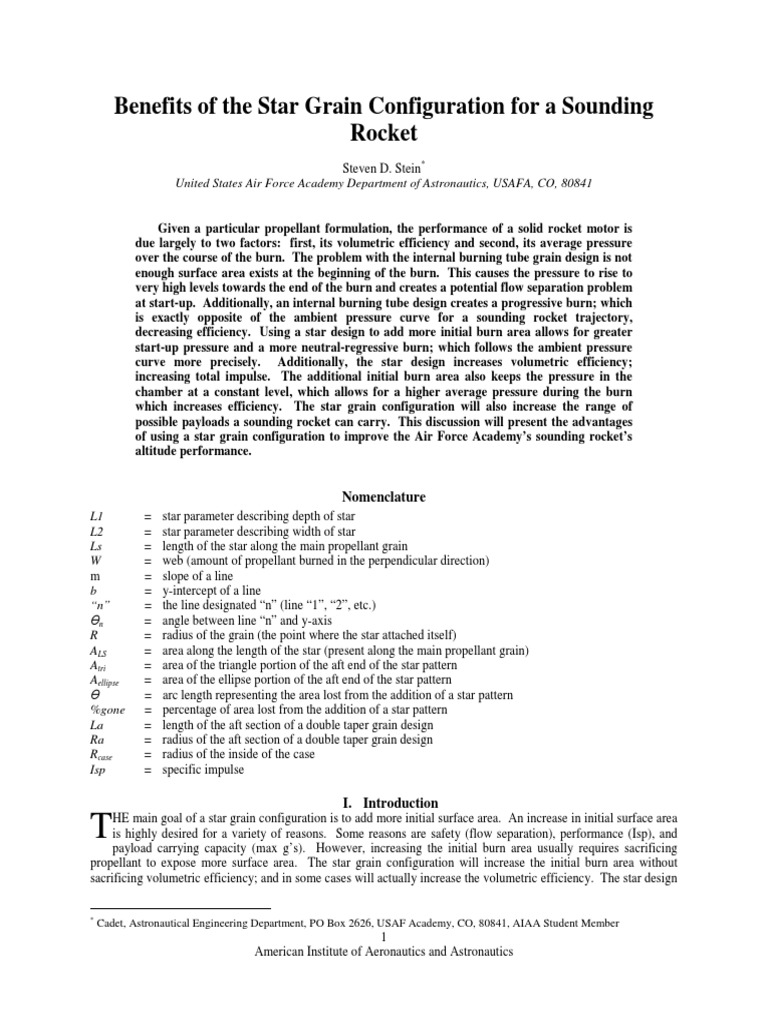 Benefits of The Star Grain Configuration For A Sounding Rocket | PDF ...