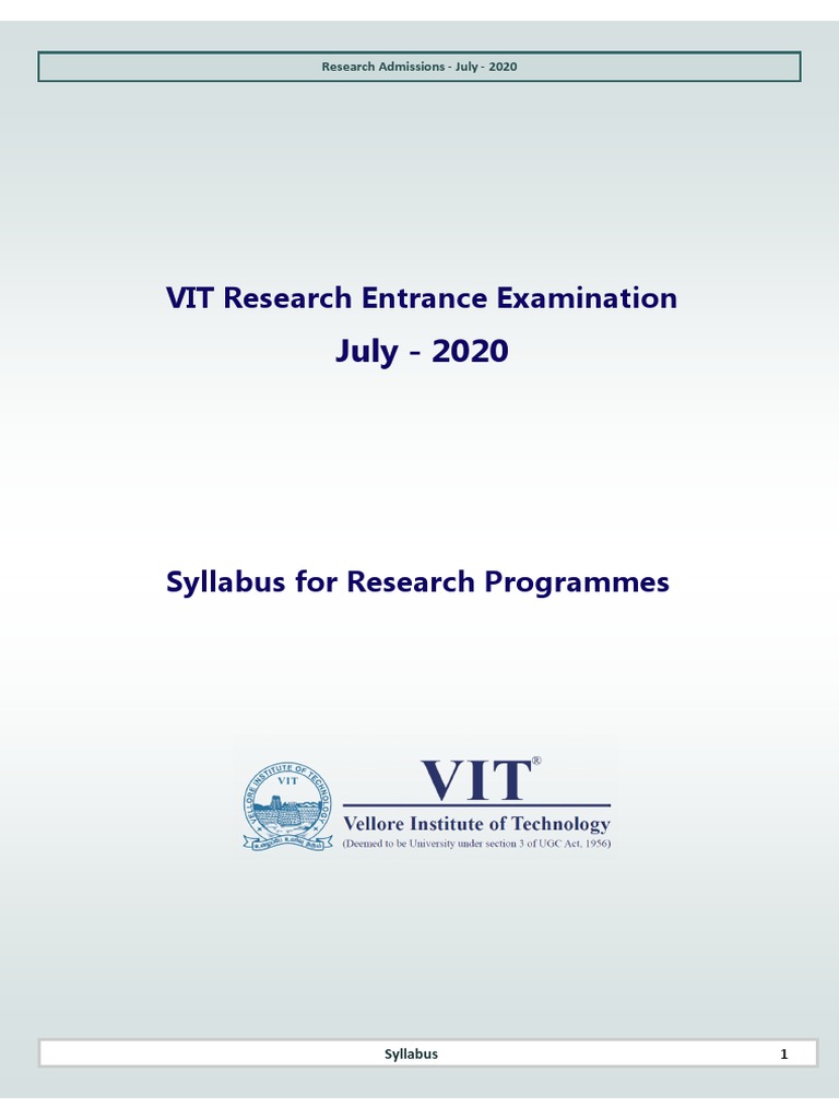 July - 2020: VIT Research Entrance Examination | PDF | Electronic ...