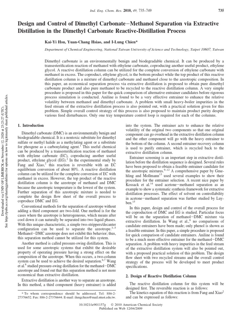 Extractive Distillation | PDF | Distillation | Unit Operations