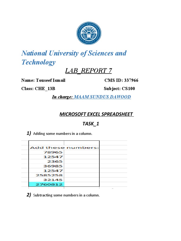 National University of Sciences and Technology: Lab - Report 7 | PDF