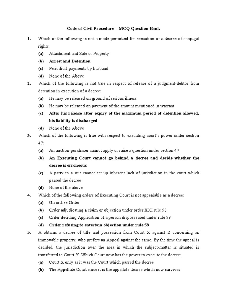 MCQ Question Bank CPC | PDF | Lawsuit | Judgment (Law)