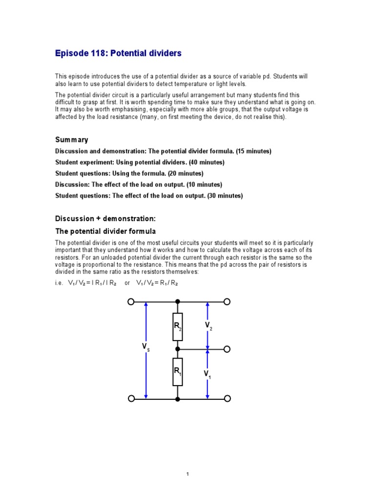 Episode 118 - Potential Dividers | PDF | Voltage | Resistor