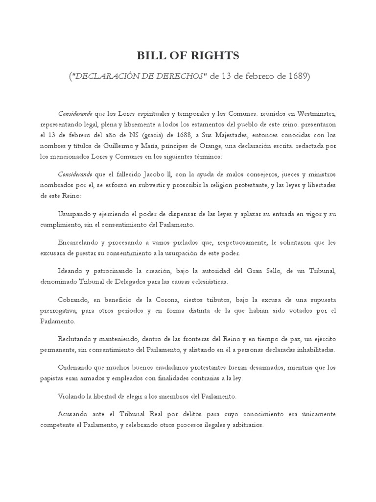 Bill of Rights (1689) | PDF