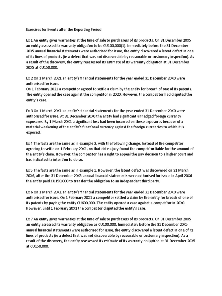 Post-Reporting Period Event Exercises | PDF | Dividend | Corporations