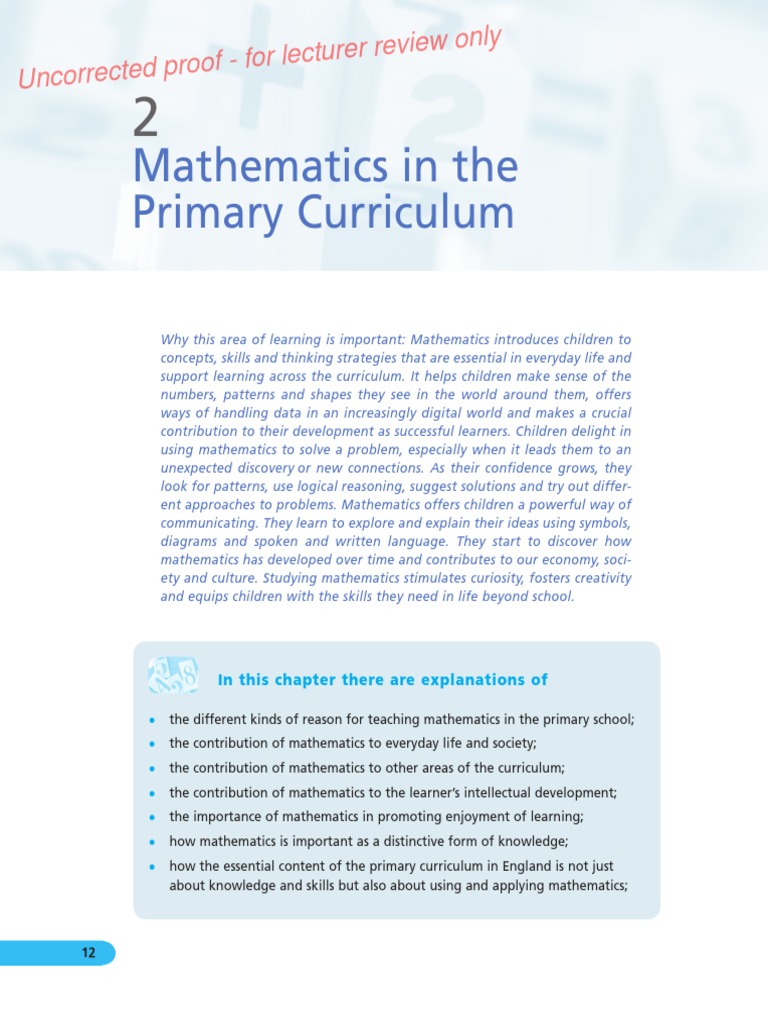 Mathematics in The Primary Curriculum: Uncorrected Proof - For Lecturer ...
