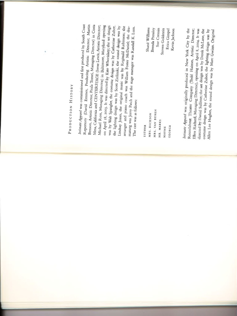 Intimate Apparel - Lynn Nottage | PDF