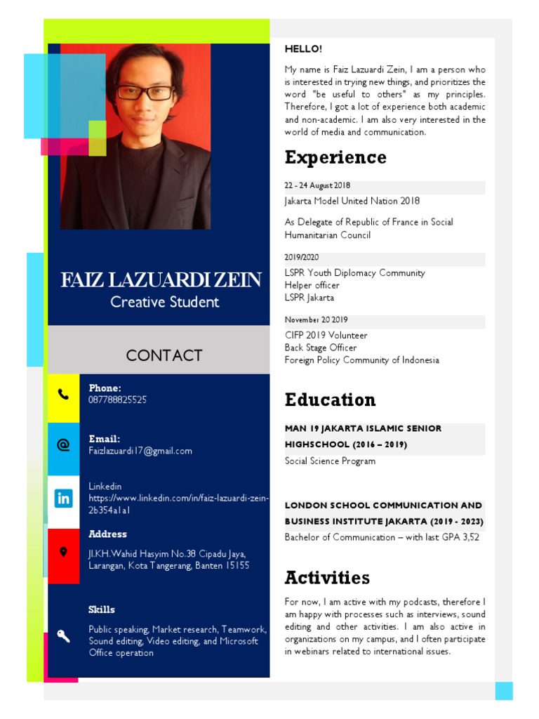 CV and Portofolio Faiz Lazuardi | PDF | Communication | Business