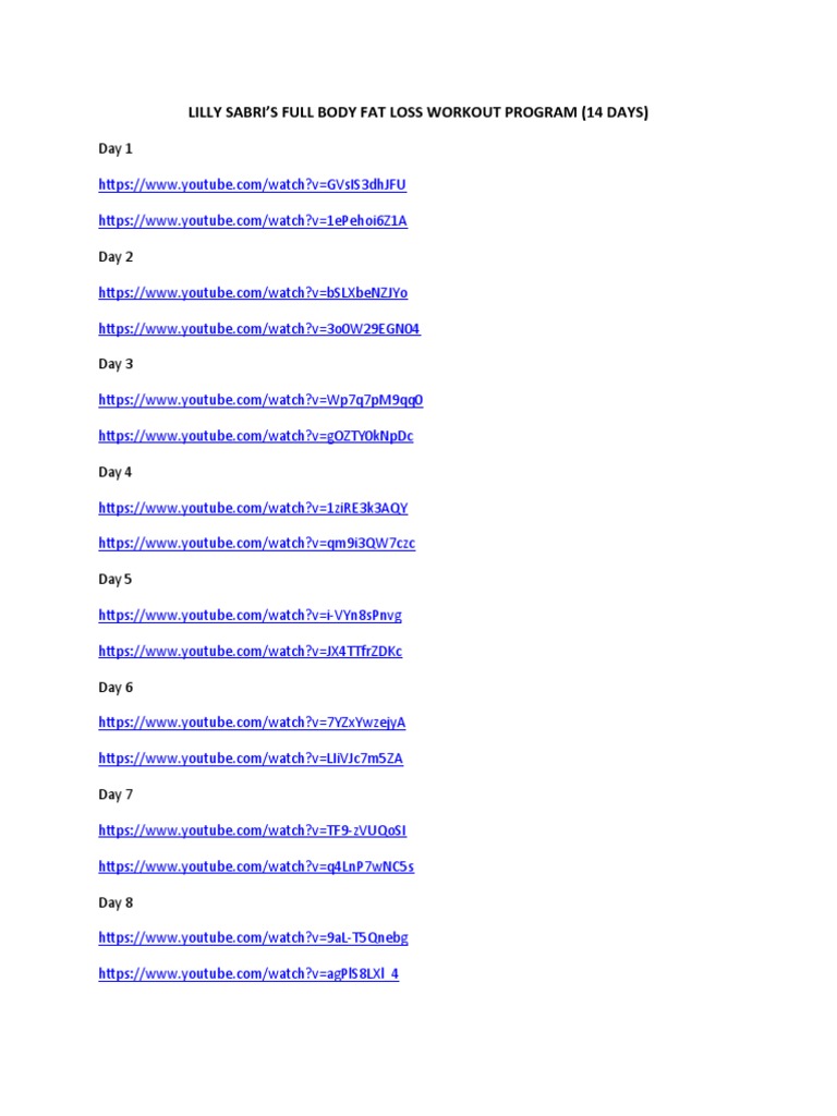 Lilly Sabri'S Full Body Fat Loss Workout Program (14 Days) | PDF