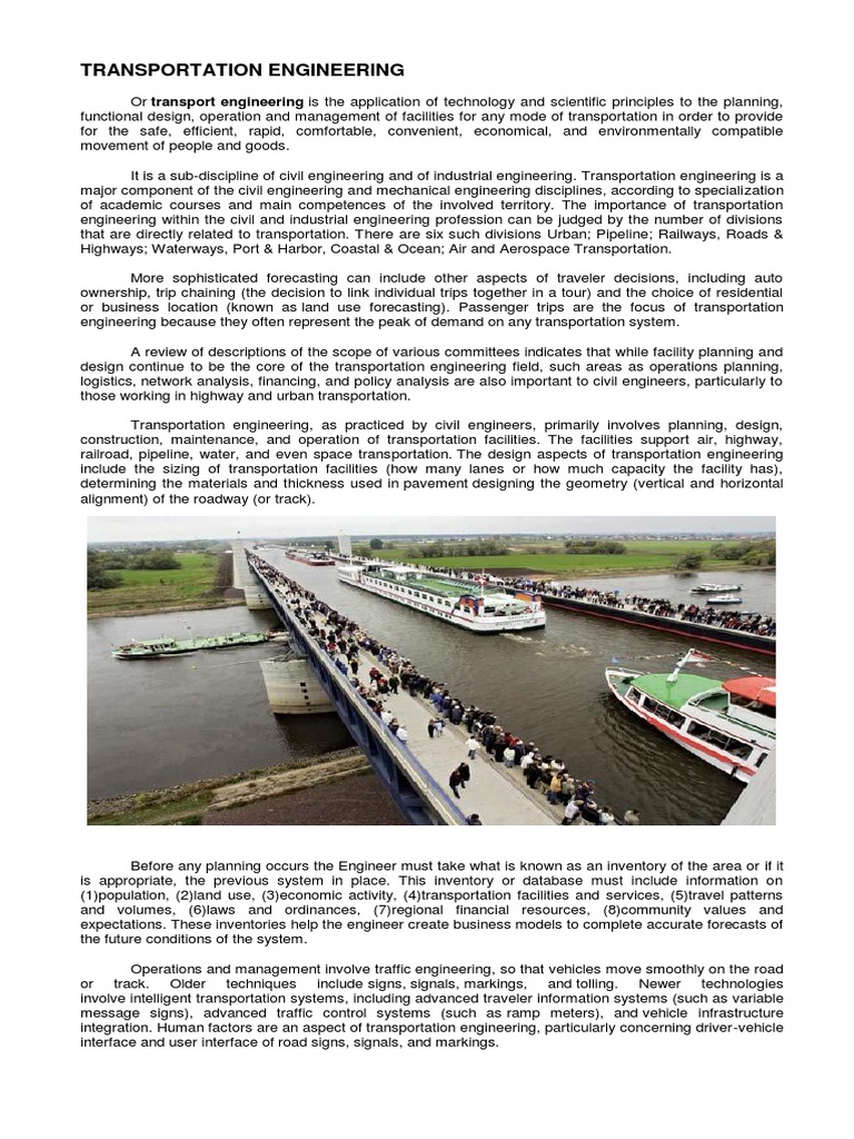 An Overview of the Various Specializations Within Transportation Engineering | PDF ...