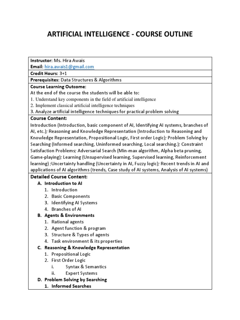 AI Course Outline | PDF | Knowledge Representation And Reasoning | Artificial Intelligence