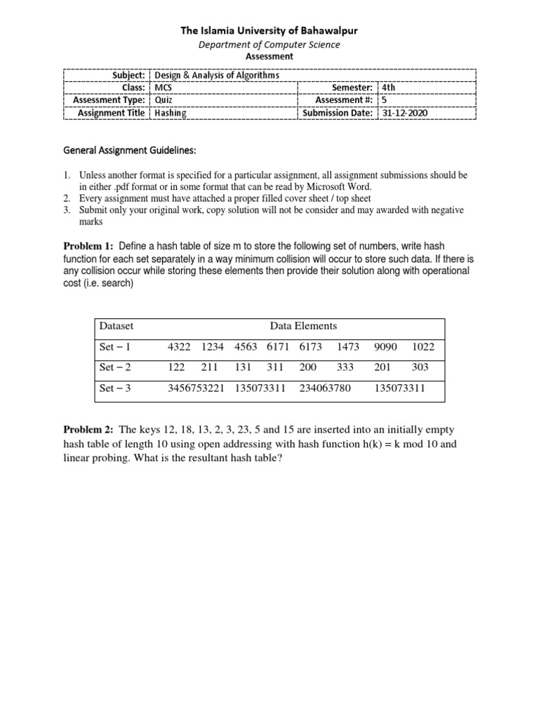 Assignment - Hashing Data Structure | PDF