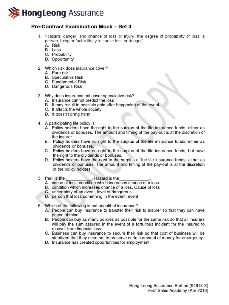 Pce Exam | PDF | Life Insurance | Insurance