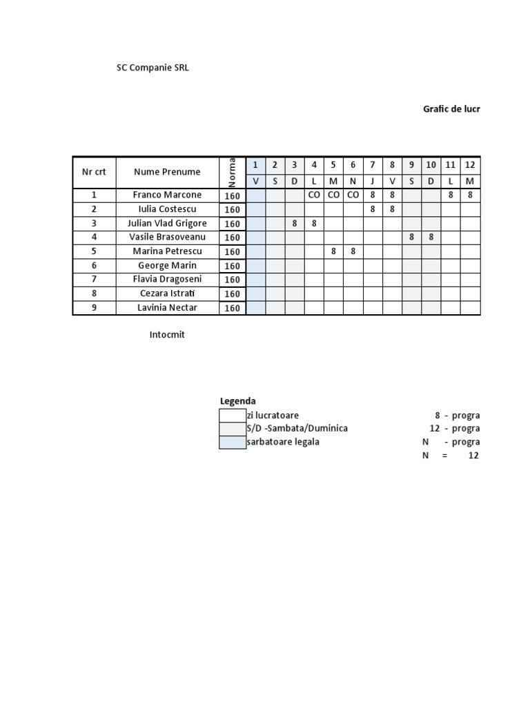 Pontaj 2021 Excel | PDF