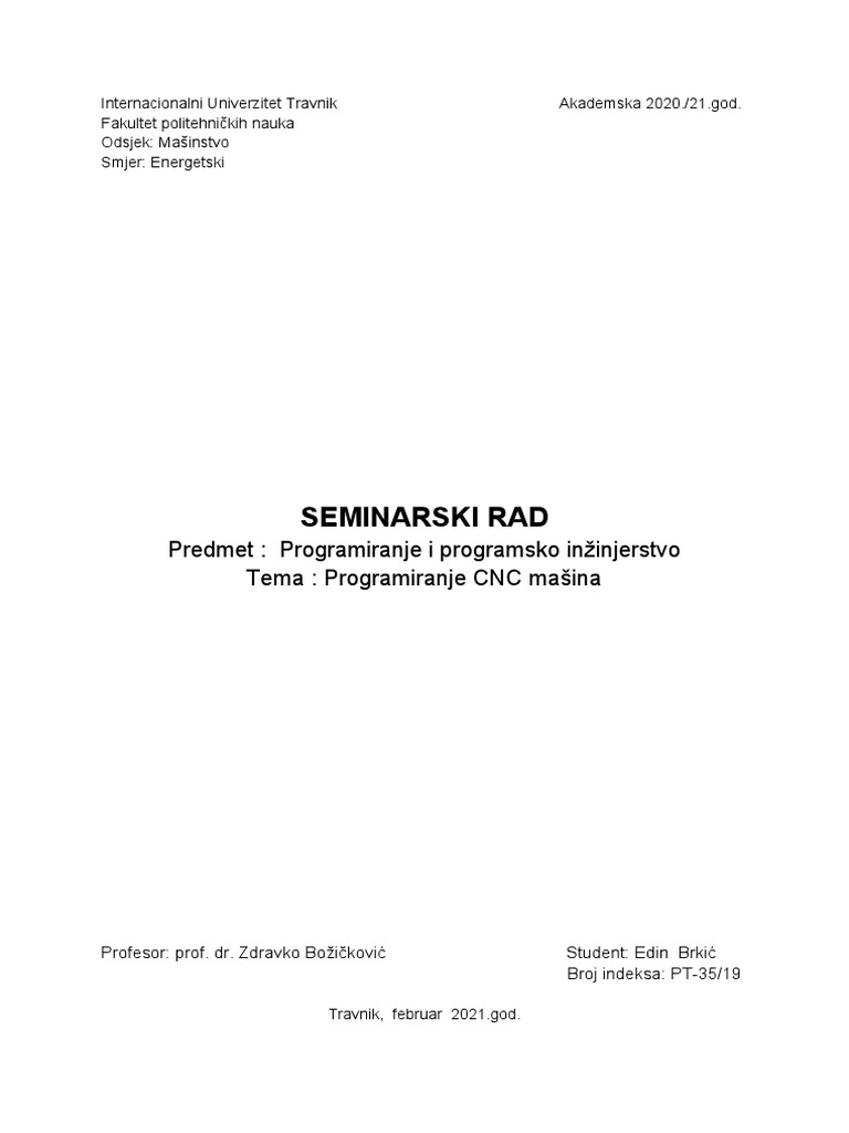 Programiranje CNC Mašina | PDF