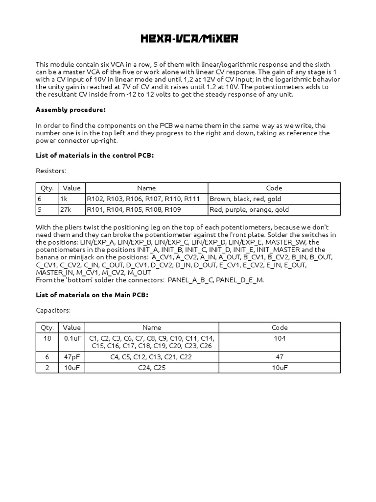 Hexa VCA Asembly Eng | PDF | Electrical Resistance And Conductance ...