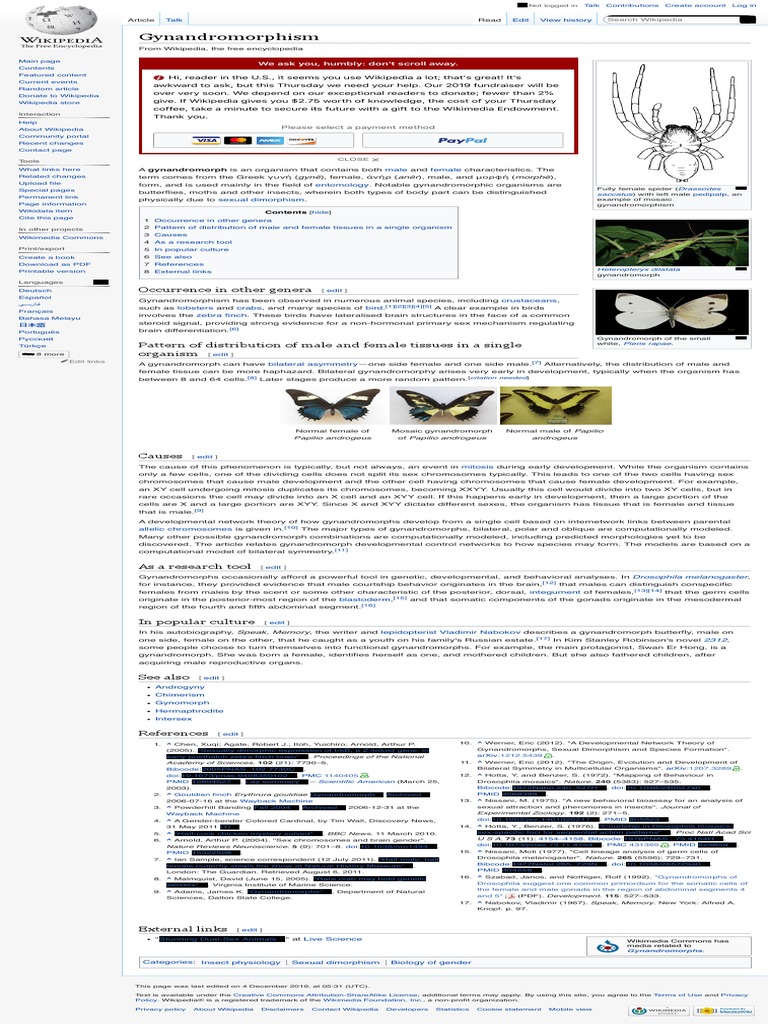 Gynandromorphism - Wikipedia | PDF | Zoology | Sex