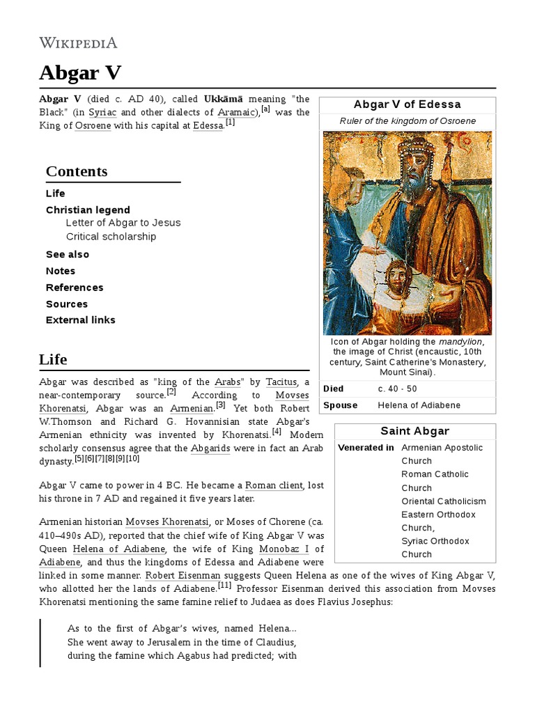 Abgar V: Abgar V (Died C. AD 40), Called Ukkāmā Meaning "The | PDF ...