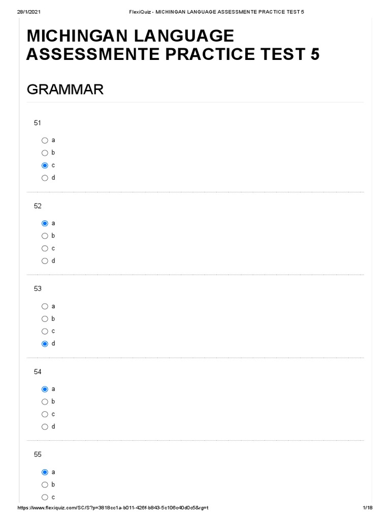 Michingan Language Assessmente Practice Test 5: Grammar | PDF ...