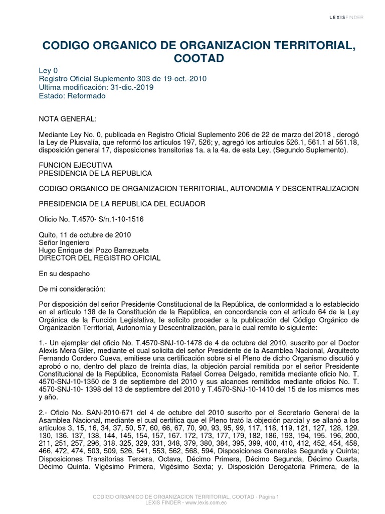 Cootad 2024: Actualización y Reformas | PDF | Gobierno | Ecuador