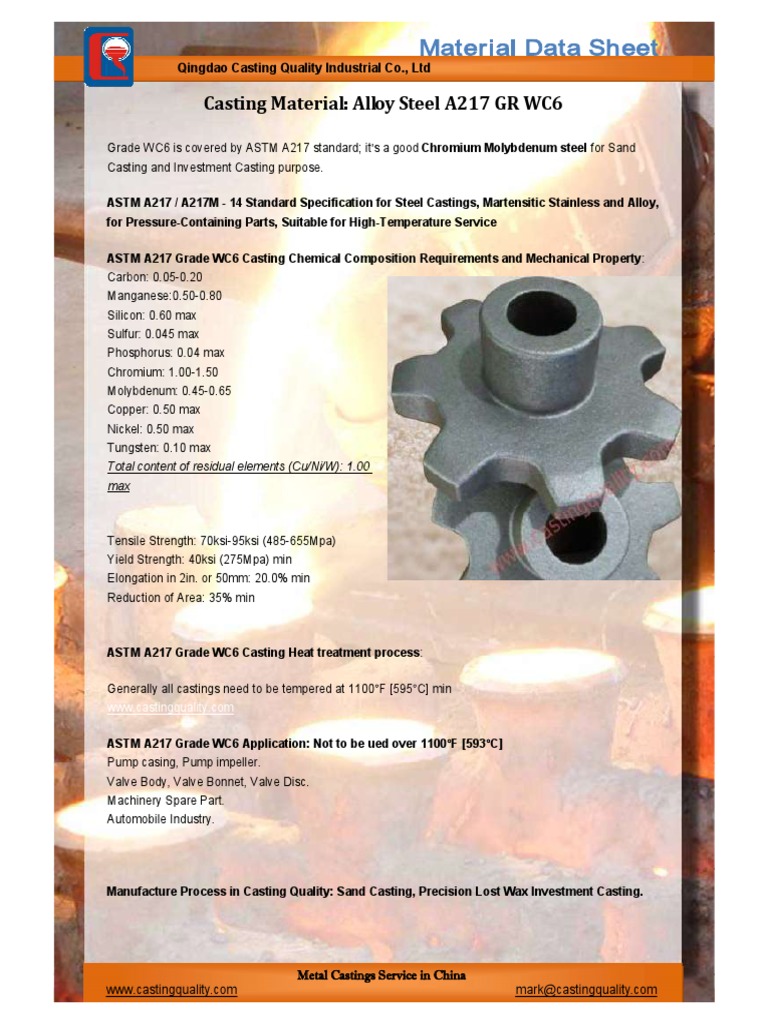 Casting Material: Alloy Steel A217 GR WC6 | PDF | Casting | Alloy