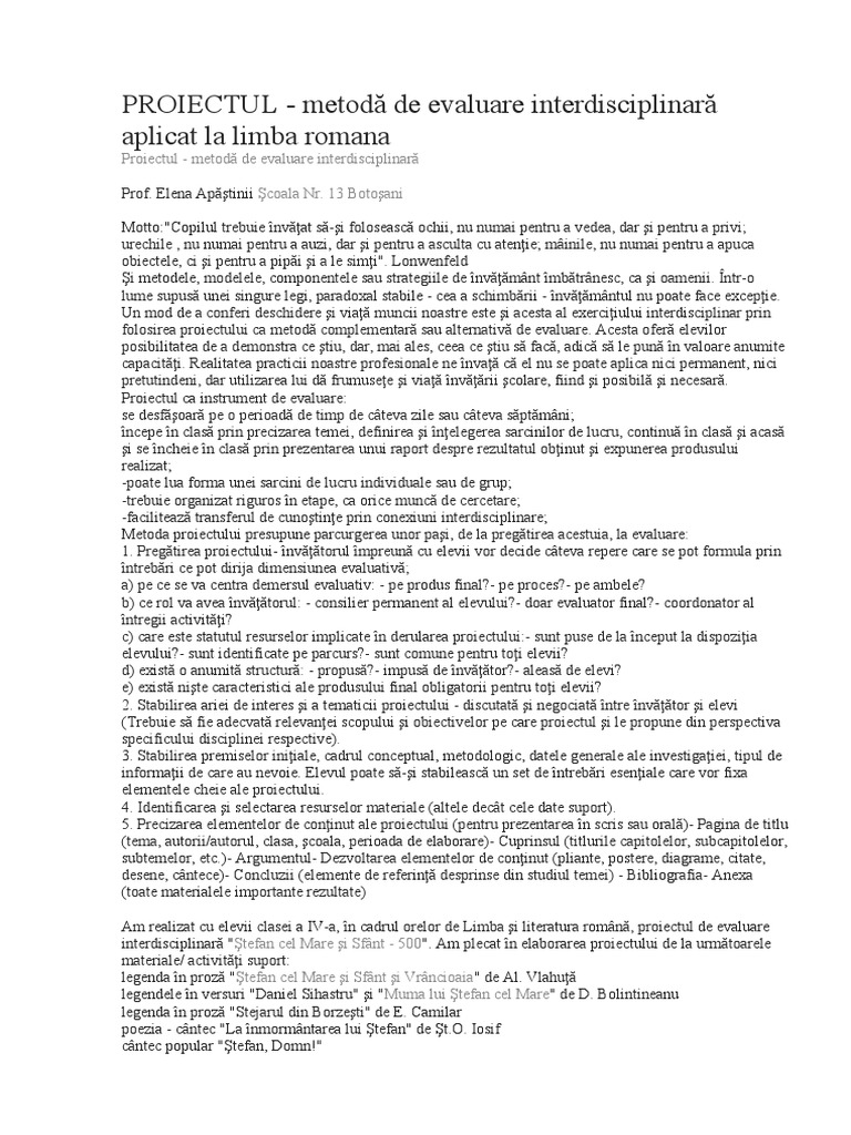 Metoda Proiectului | PDF