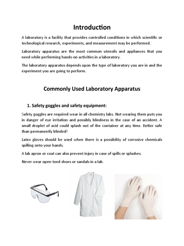 Commonly Used Laboratory Apparatus: 1. Safety Goggles and Safety ...