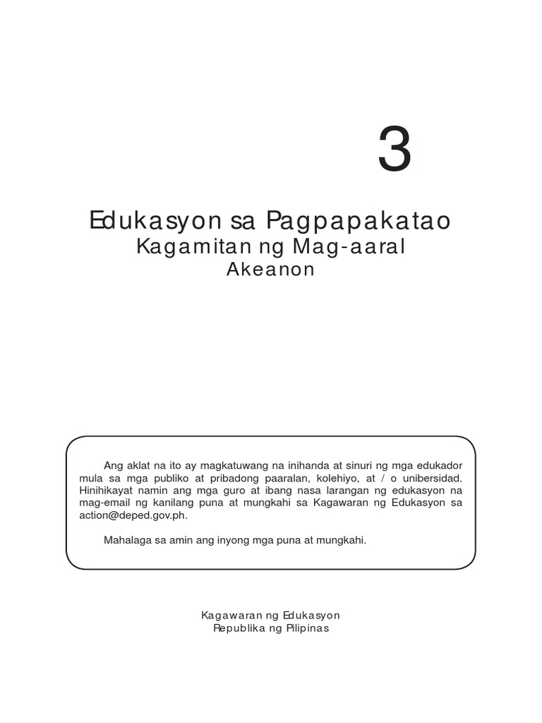DEPED ESP Grade 3-Para Sa Kabutihan NG Lahat, Sumunod Tayo Unit 3 (AKEANON) | PDF