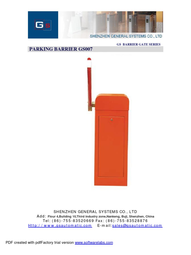 GS007 Automatic Parking Barrier System | PDF | Remote Control | Car