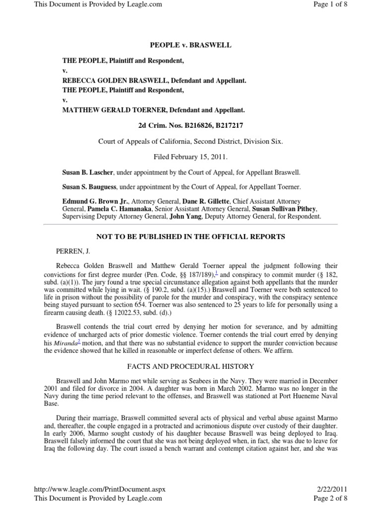 Braswell and Toerner Appeal Denied Murder Case of John Marmo | PDF ...