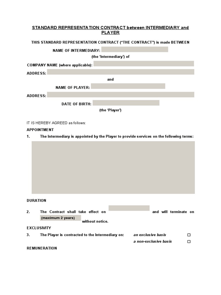 Fa Standard Player Intermediary Representation Contract | PDF ...