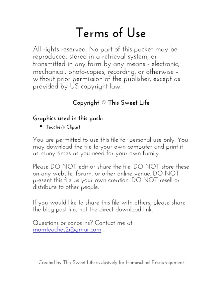 Terms of Use: Graphics Used in This Pack | PDF | Endoplasmic Reticulum ...