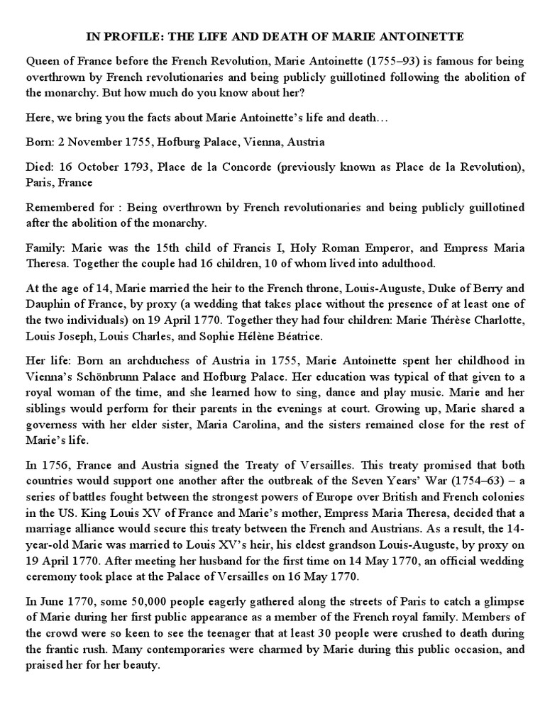 In Profile The Life And Death Of Marie Antoinette Pdf Marie
