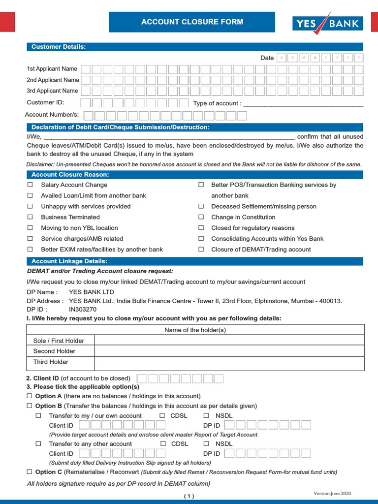 Account Closure Form: Customer Details | PDF | Debit Card | Banks