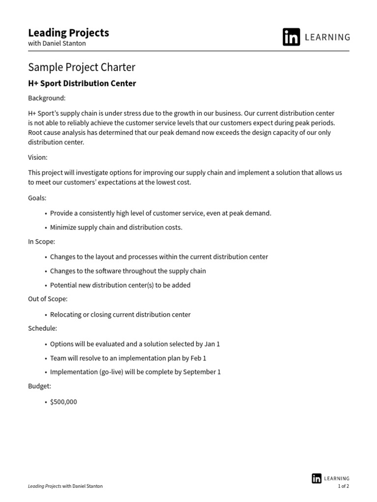 Sample Project Charter: Leading Projects | PDF