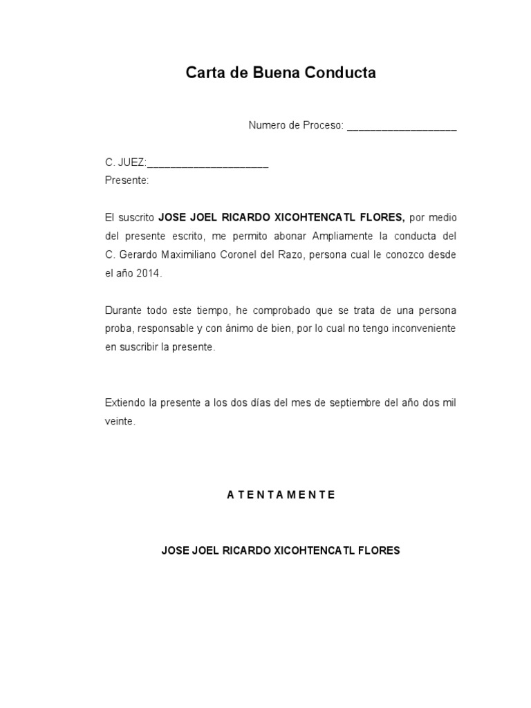 Carta De Buena Conducta Pdf