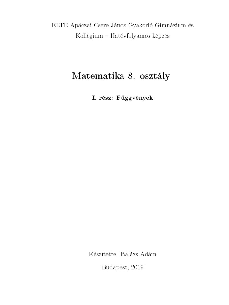 Matematika 8 Fuggvenyek | PDF