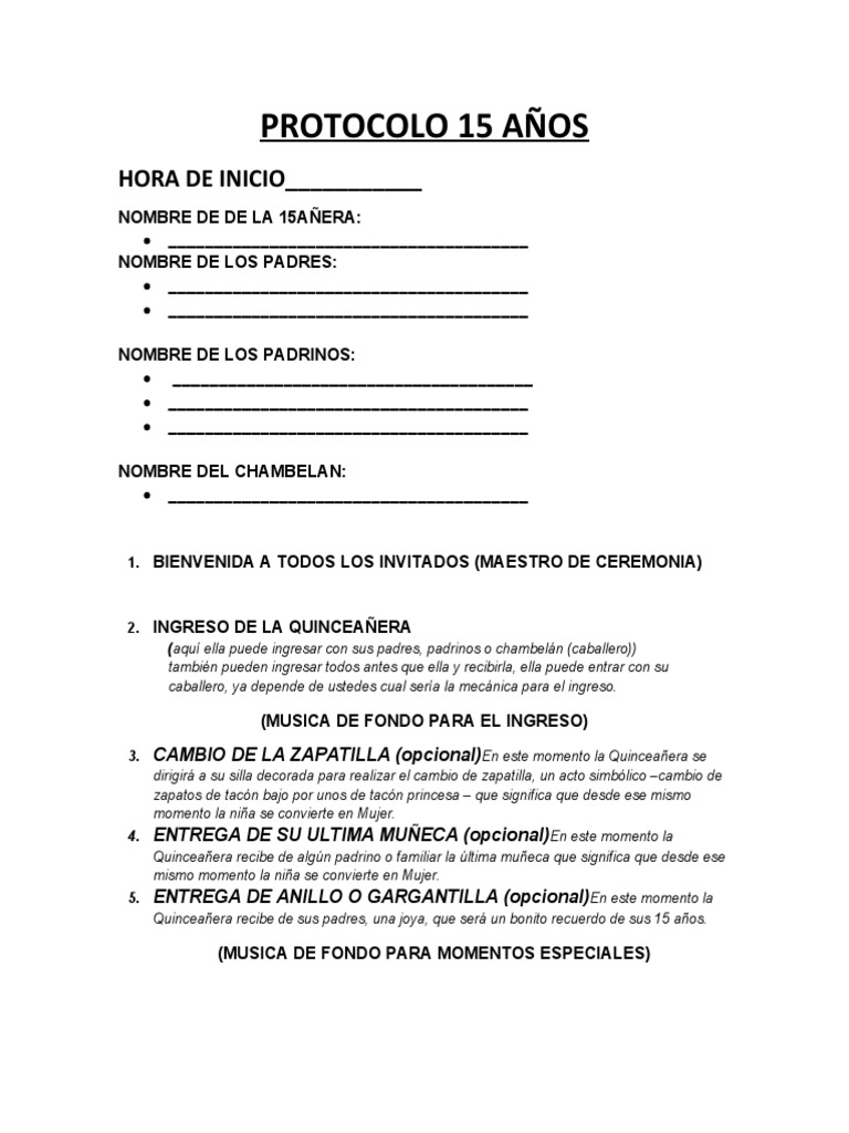 Protocolo XV Años | PDF | Ceremonias | Bailes