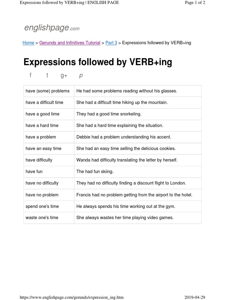 Expressions Followed by VERB+ing | PDF
