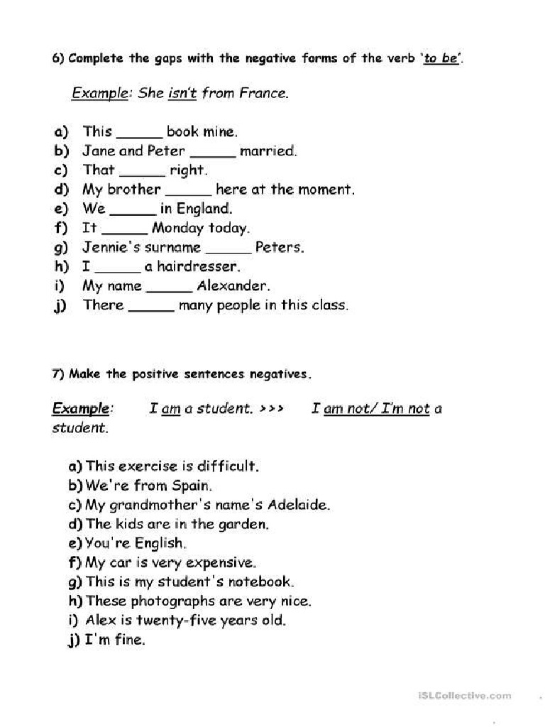 Verb To Be Excercises