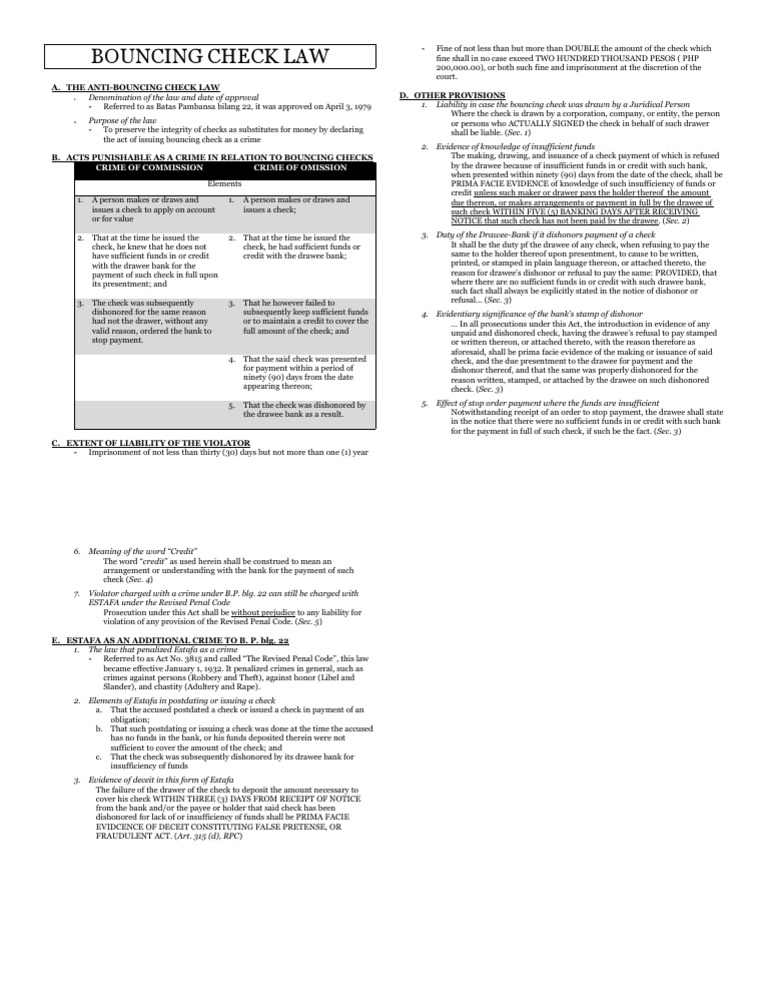011 Bouncing Checks Law | PDF | Cheque | Common Law