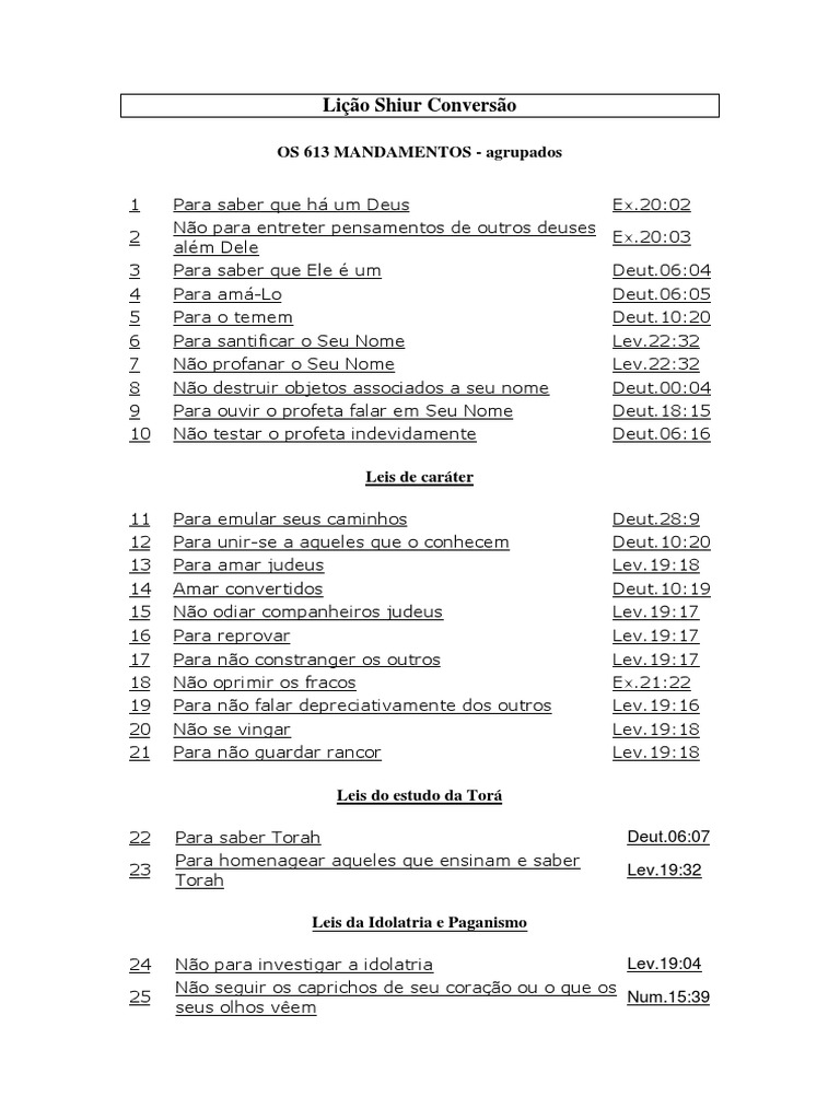 613 Mandamentos Por Ordem Shiur | PDF | Páscoa | Páscoa judaica