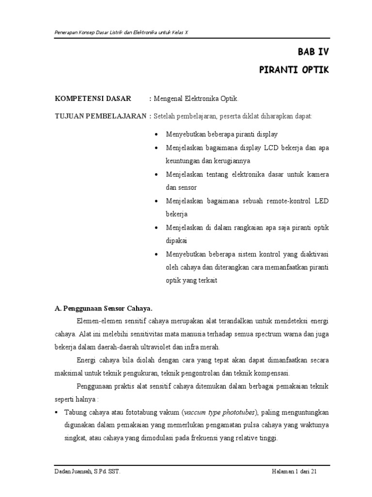 Piranti Optik dan Sensor Cahaya | PDF | Sains & Matematika