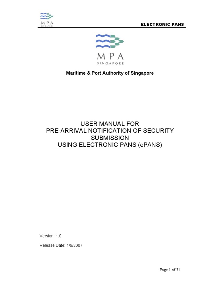 User Manual for Pre-Arrival Notification of Security Submission Using ...
