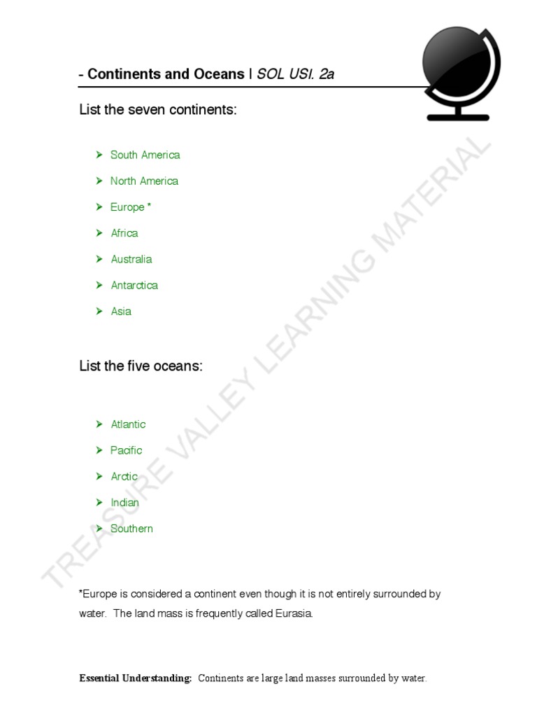 Continents and Oceans | PDF