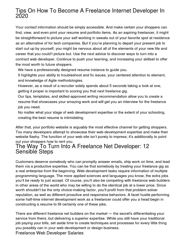 Tips On How To Turn Into A Freelance Internet Developer in 2020lqeyc | PDF